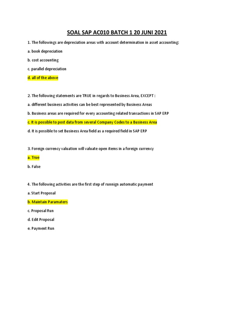 Contoh Soal SAP 010 - Financial Accounting (Batch 1&2) | PDF | Receipt ...