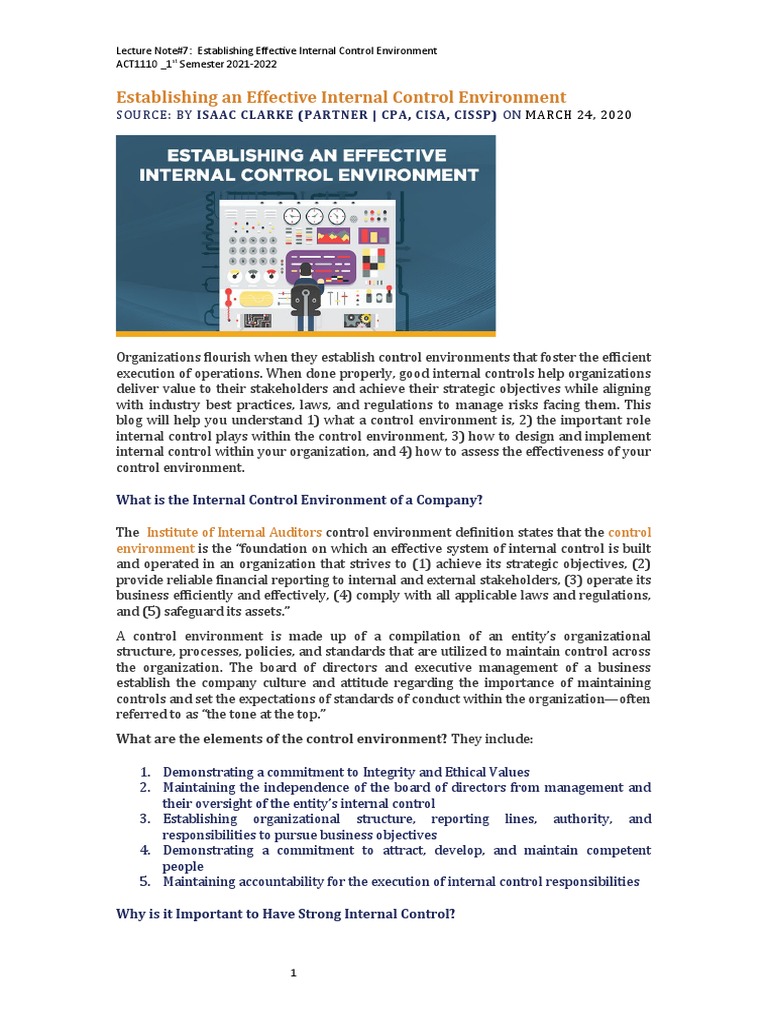 Lecture Note#7 - Establishing An Effective Internal Control Environment ...