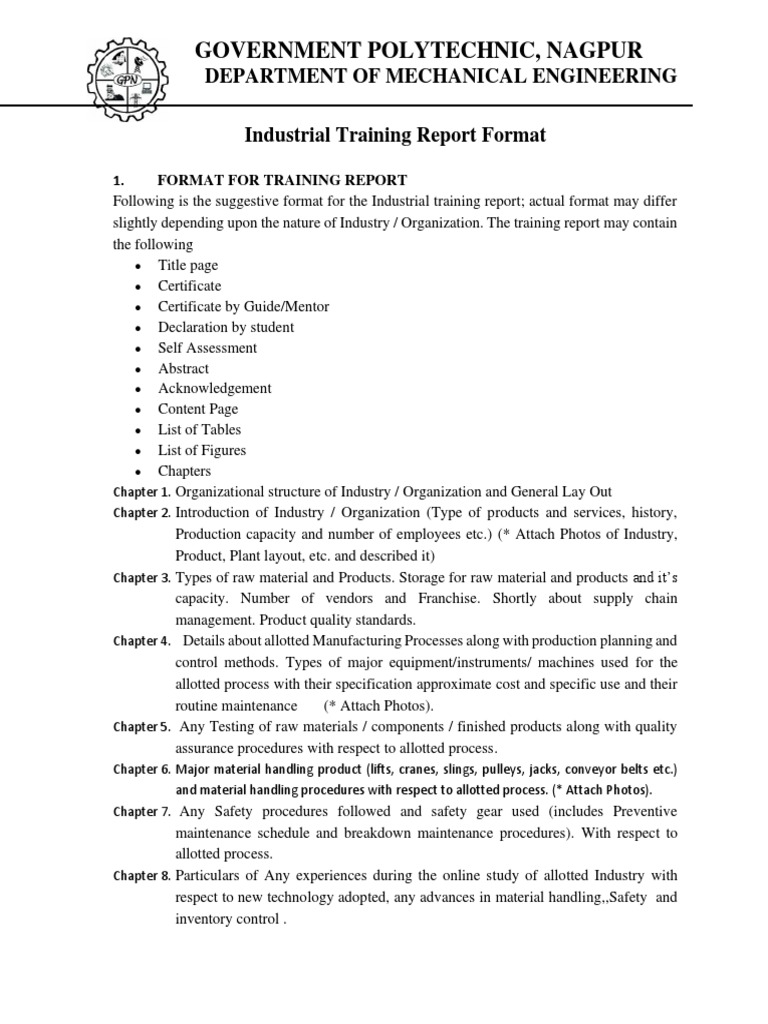 Industrial Training Report Guidelines | PDF | Diploma