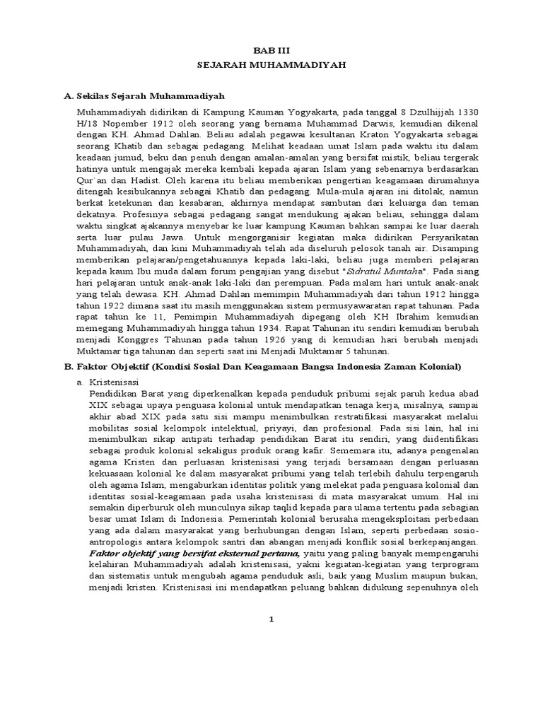 Aik III Materi 3 Sejarah Muhammadiyah | PDF