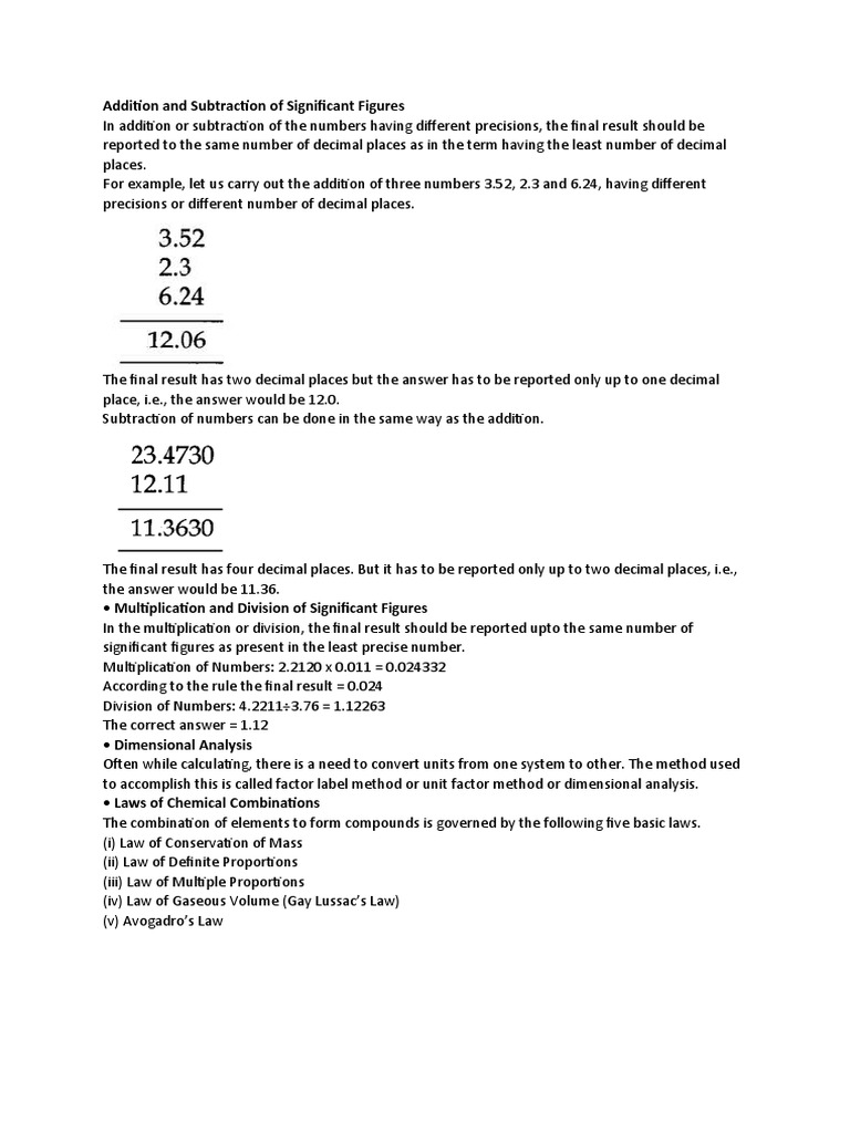 Addition and Subtraction of Significant Figures | PDF