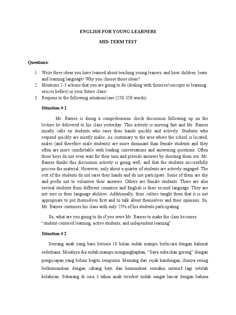 English For Young Learners Mid-Term Test | PDF | Pedagogy | Educational ...