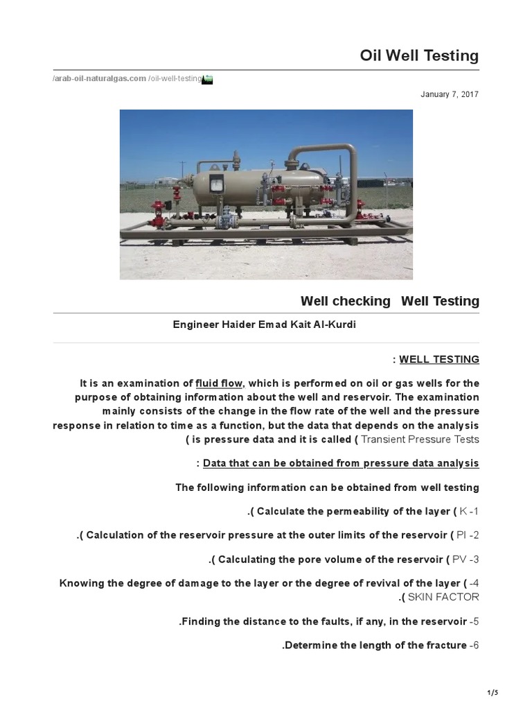Oil Well Testing | Download Free PDF | Petroleum Reservoir | Oil Well