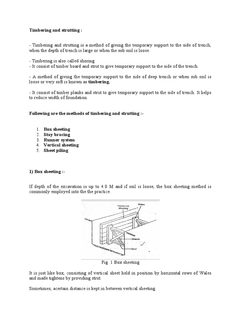Timbering and Strutting | PDF | Deep Foundation | Structural Engineering