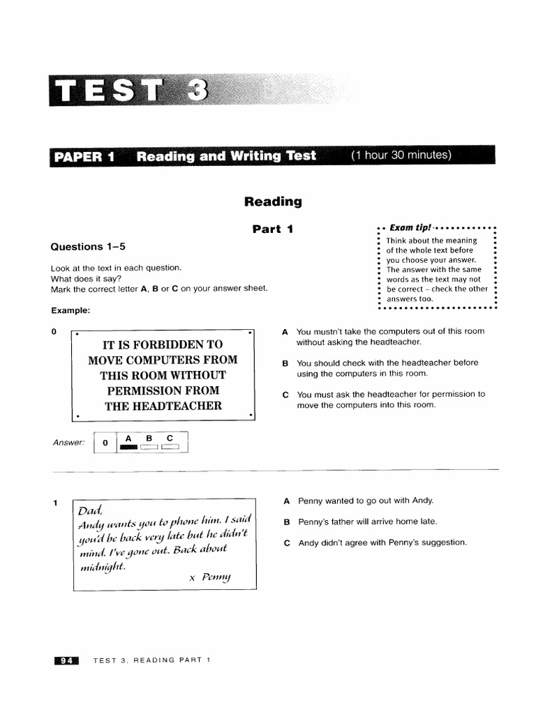 PET Practice Test 3: Reading Part 1 | PDF | Weather | Rain