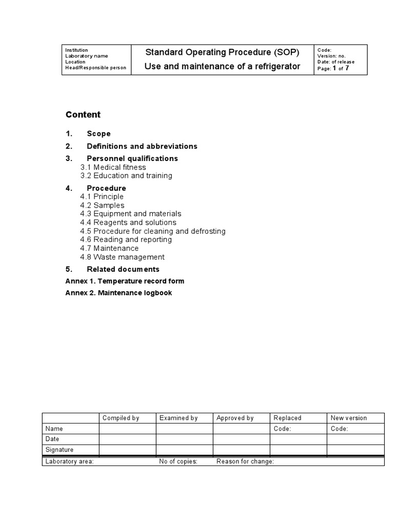 Content: Standard Operating Procedure (SOP) Use and Maintenance of A ...