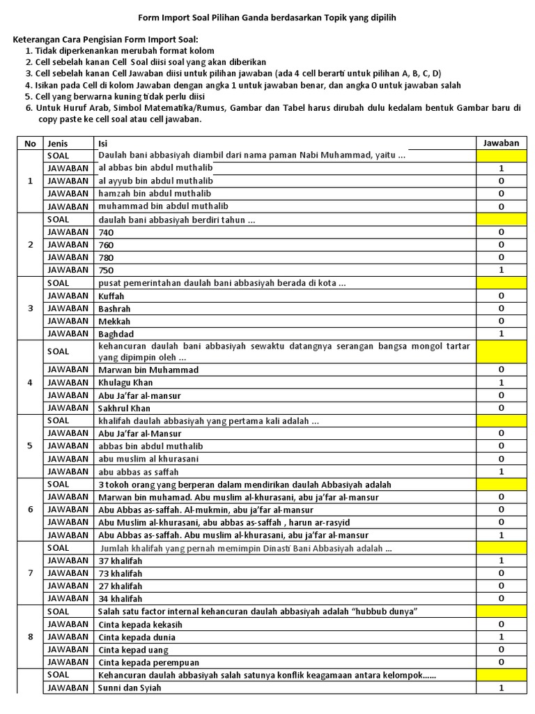 Panduan Import Soal Pilihan Ganda | PDF