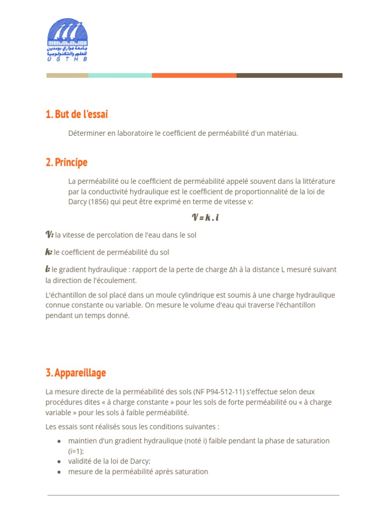 Perméabilité des sols : Essai en laboratoire | PDF | Perméabilité ...
