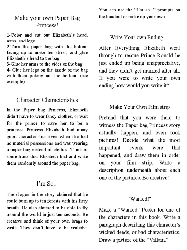 Paper Bag Princess Activities | PDF