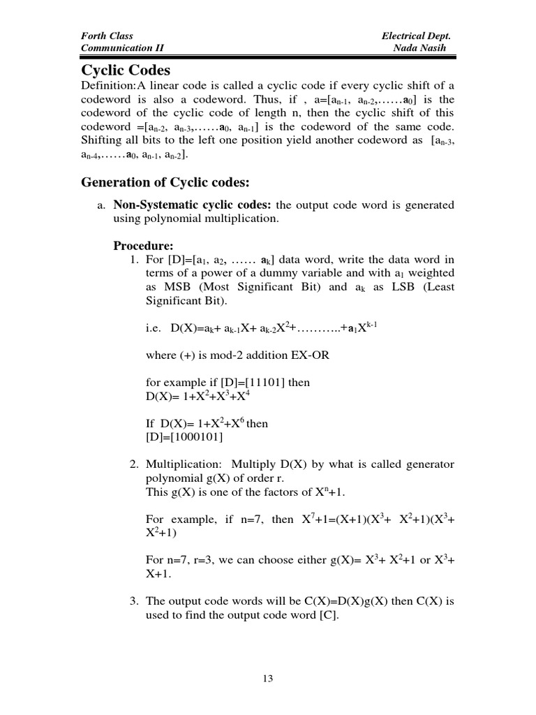 Generation of Cyclic Codes | PDF | Applied Mathematics ...