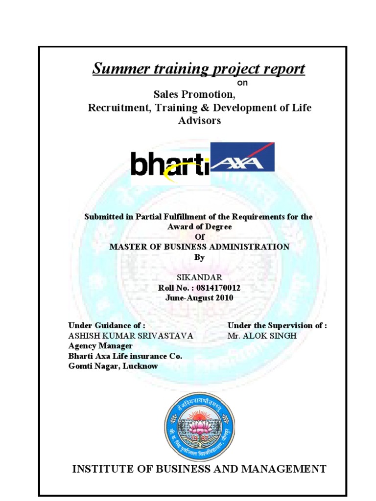 Summer Training Project Report: Sales Promotion, Recruitment, Training ...