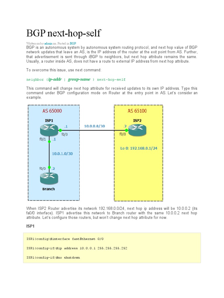 BGP Next Hop Self Configuration | PDF | Router (Computing) | Network Layer Protocols