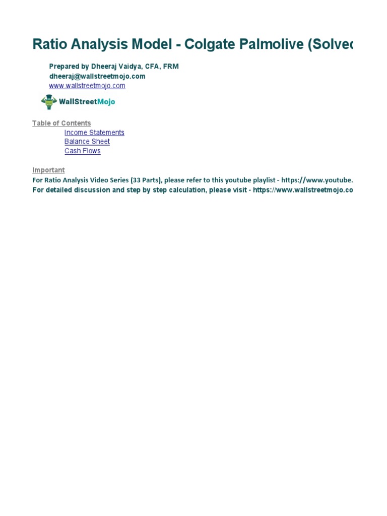 Ratio Analysis Model - Colgate Palmolive (Solved) : Prepared by Dheeraj ...