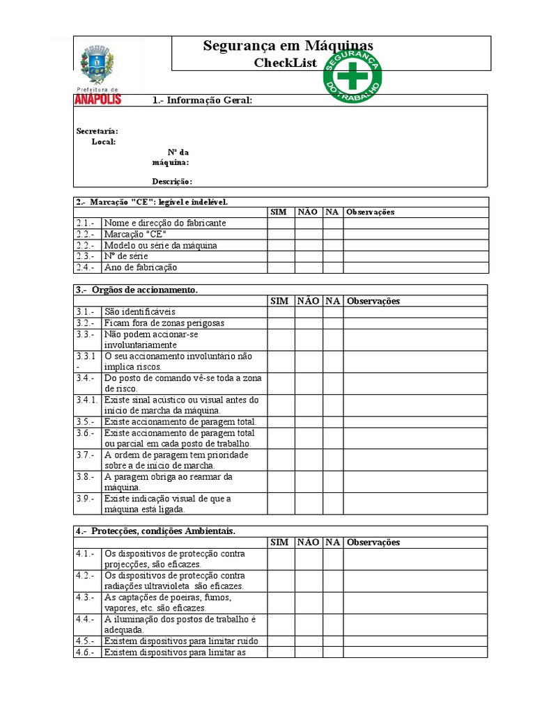 Check List de Maquinas e Equipamentos | PDF | Quantidades físicas