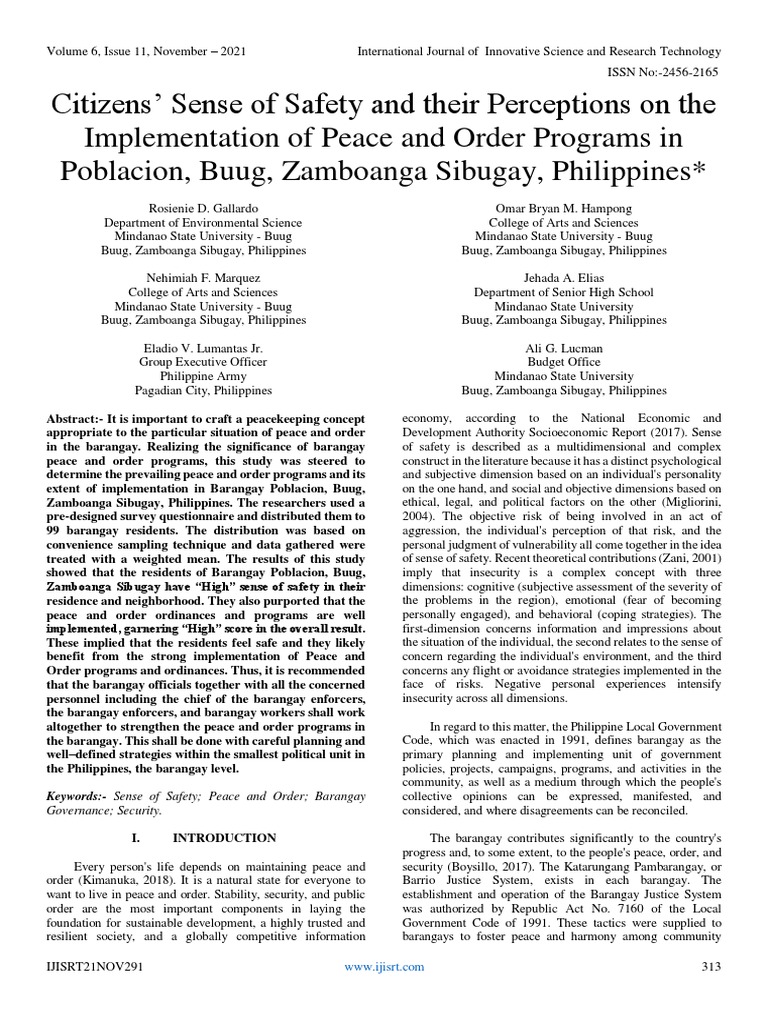 Citizens' Sense of Safety and Their Perceptions On The Implementation ...