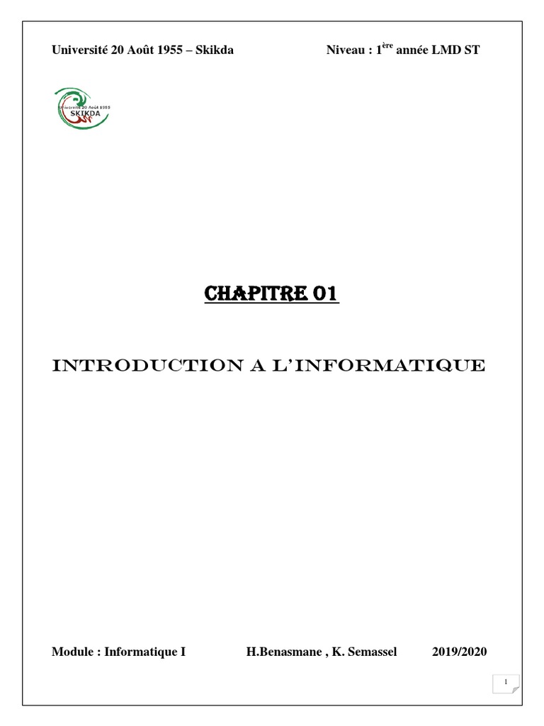 Chapitre 01 Introduction Générale en Informatique | PDF | Image numérique | Système d'exploitation