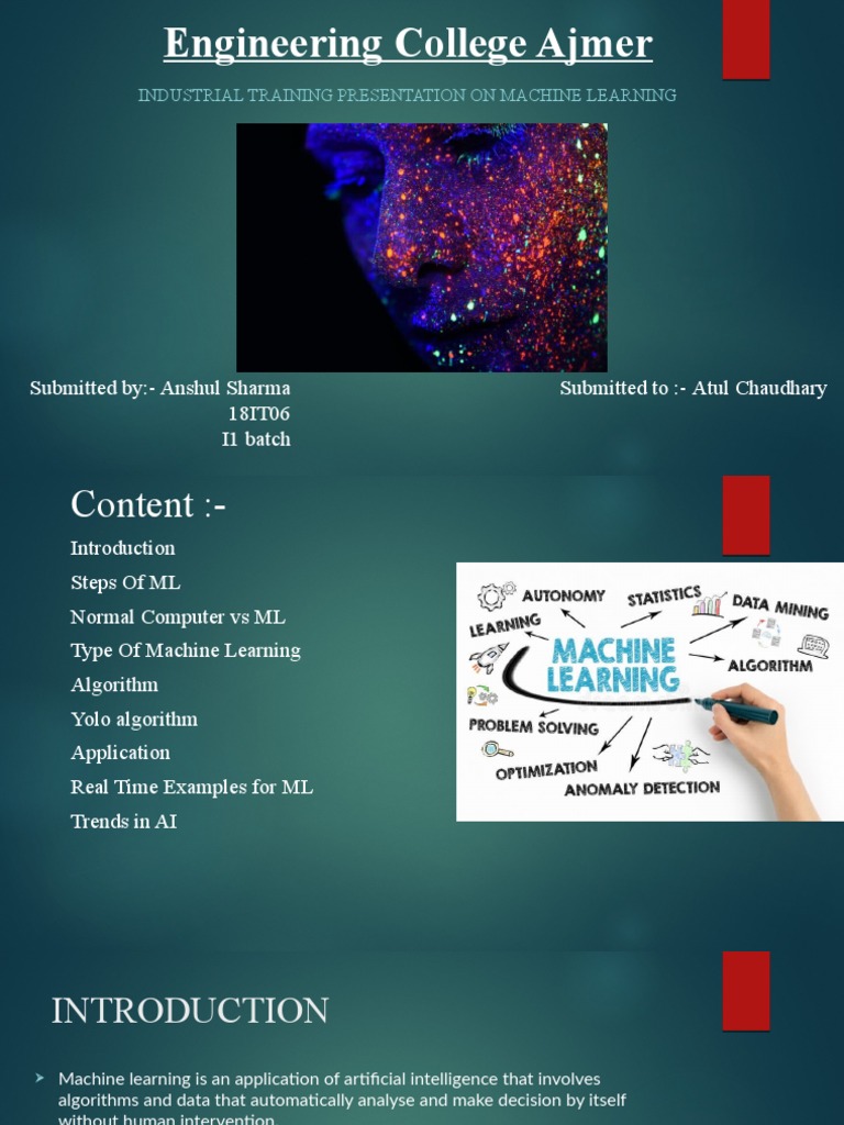 Engineering College Ajmer: Industrial Training Presentation On Machine Learning | PDF