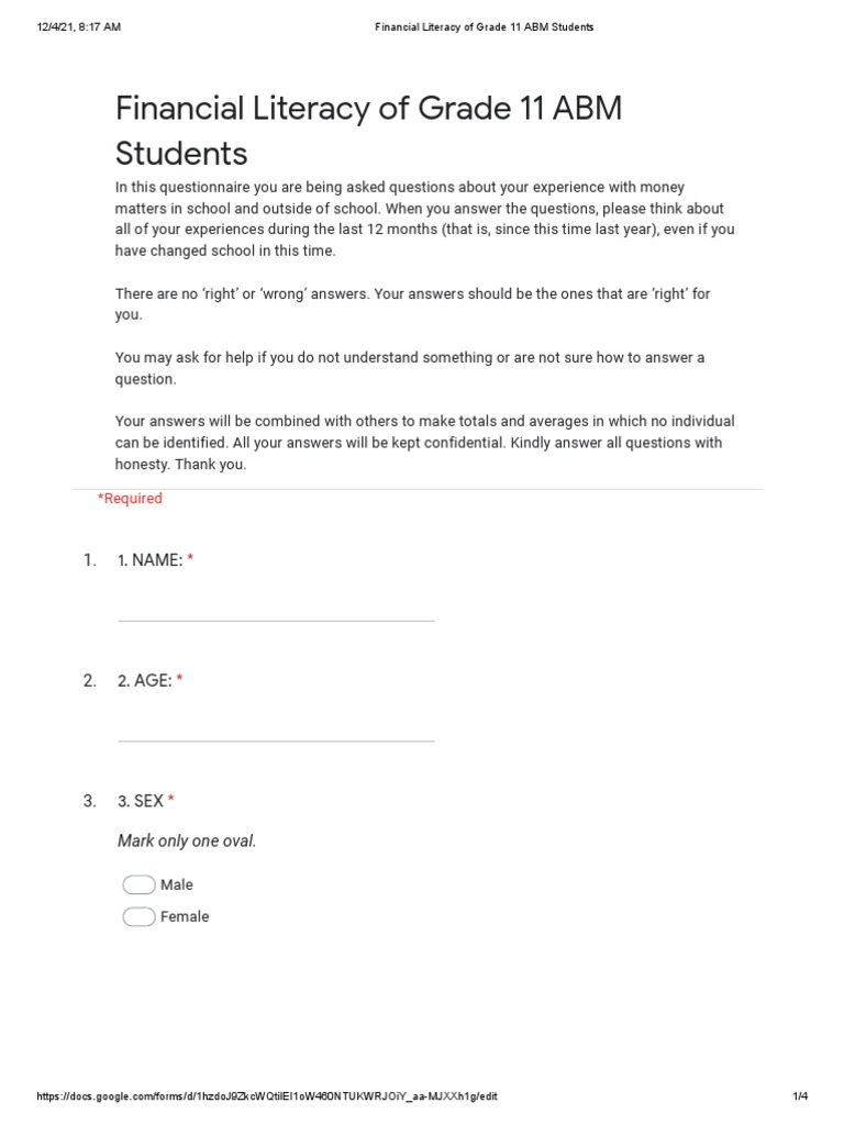 Financial Literacy of Grade 11 ABM Students - Google Forms | PDF ...