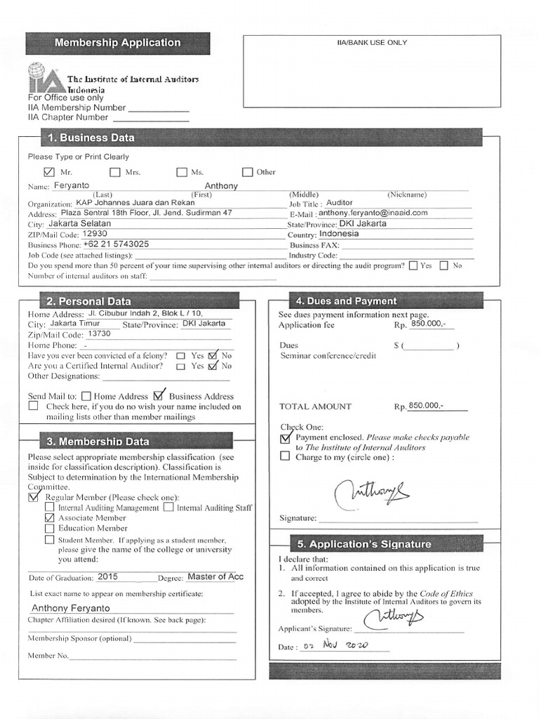 Membership Application IIA | PDF