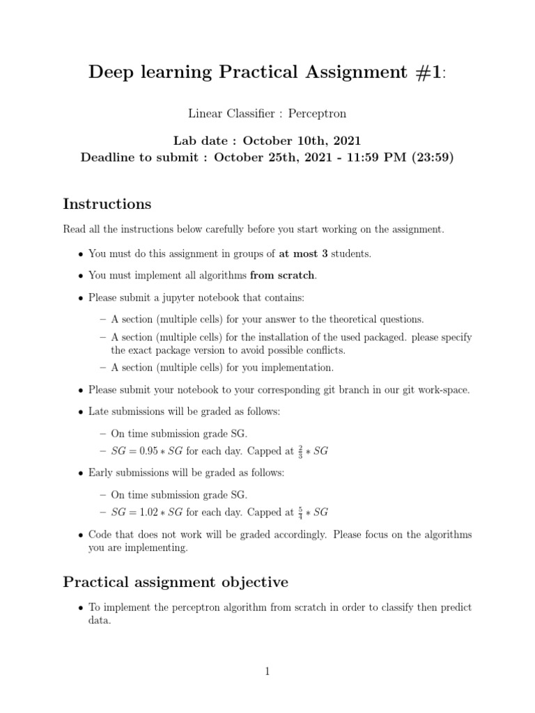 Deep Learning Practical Assignment #1:: Instructions | PDF | Computer ...
