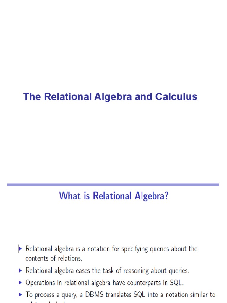The Relational Algebra and Calculus | PDF | Relational Model | Computer ...