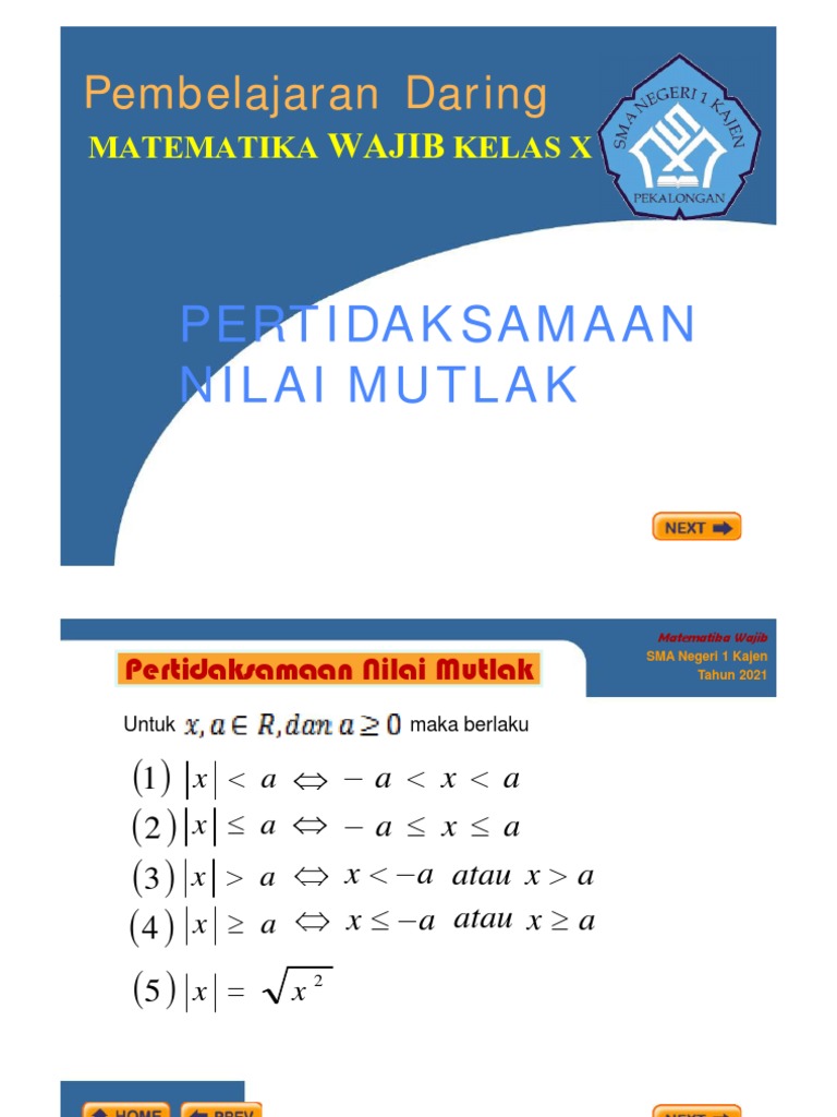 Pertidaksamaan Nilai Mutlak Kelas X | PDF