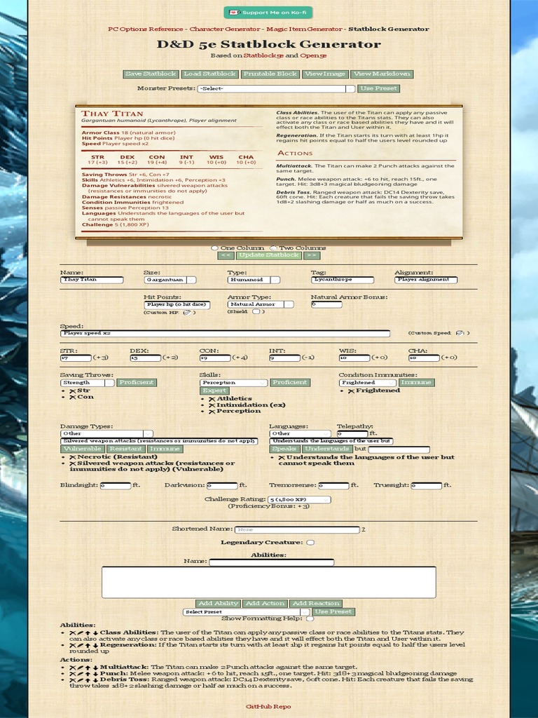 D&D 5e Statblock Generator | PDF | Role Playing Games | Gaming