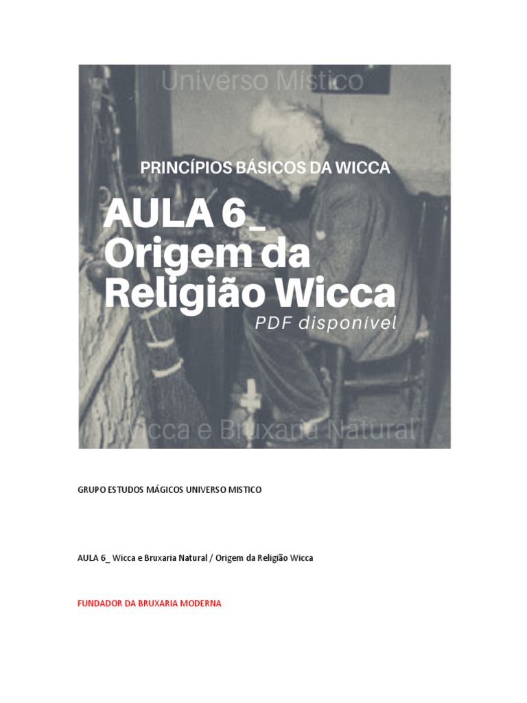 Aula 6 A Origem Da Religiao Wicca Pdf Feitiçaria