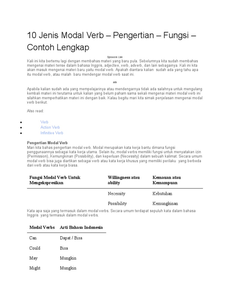10 Jenis Modal Verb - Pengertian - Fungsi - Contoh Lengkap | PDF | Seni ...