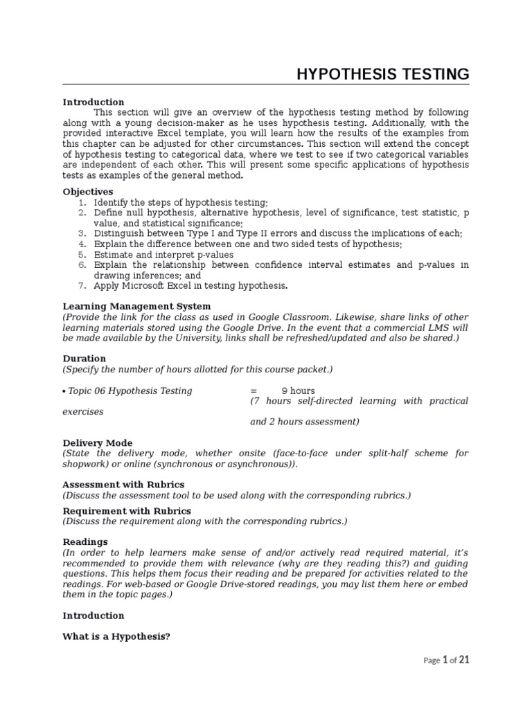 Hypothesis Testing | PDF | P Value | Statistical Significance