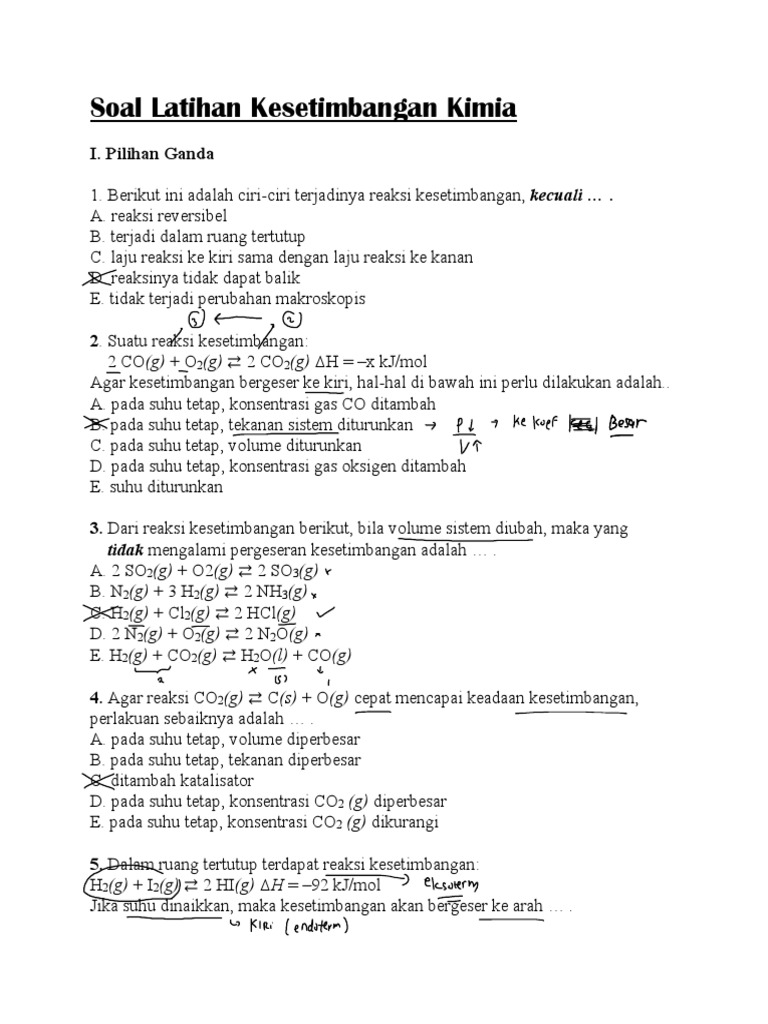 (XI MIPA 1) Soal Latihan Kesetimbangan Kimia Part 1 | PDF