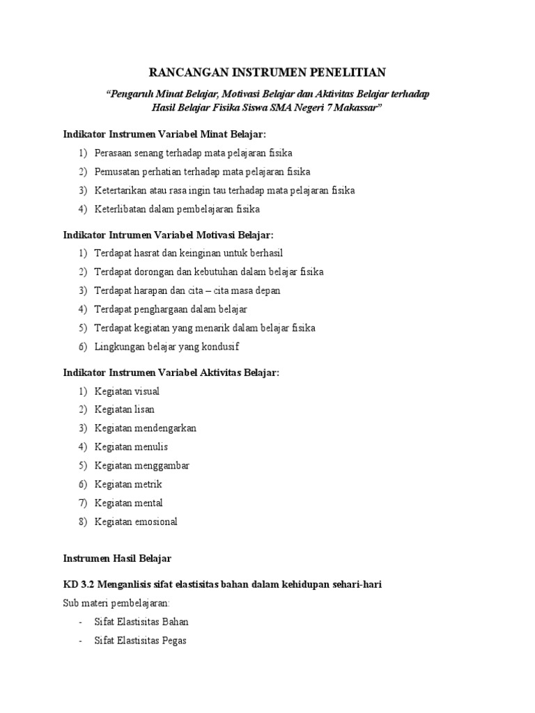 Rancangan Instrumen Penelitian Fisika | PDF