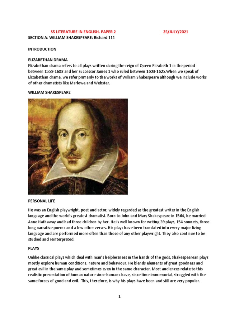 S5 LITERATURE: Shakespeare's Richard III | PDF | House Of York | Duke