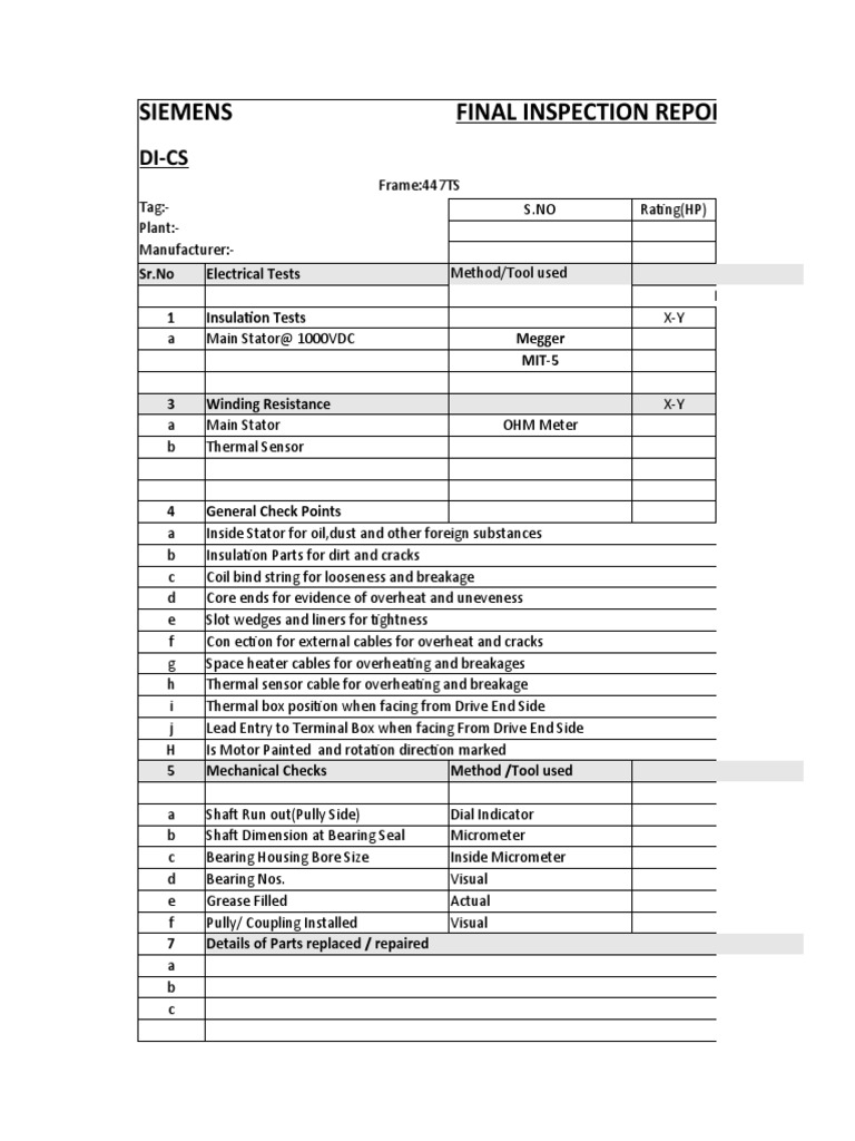 Motors Overhauling Checklist | PDF | Insulator (Electricity) | Electric ...