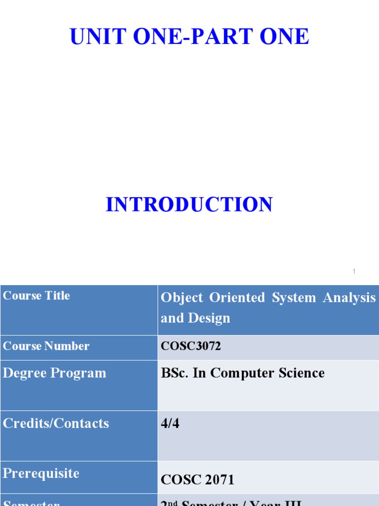Unit 1 Oosad Part One Pdf Class Computer Programming Method Computer Programming 