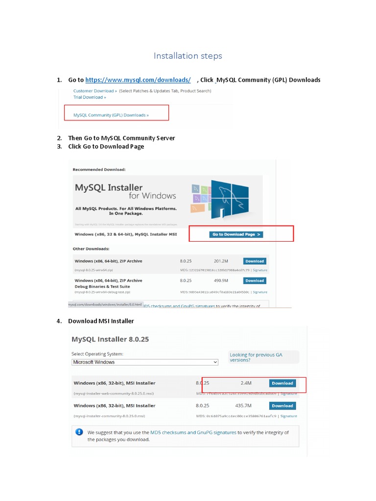 Installation Steps: 1. Go To, Click Mysql Community (GPL) Downloads | PDF