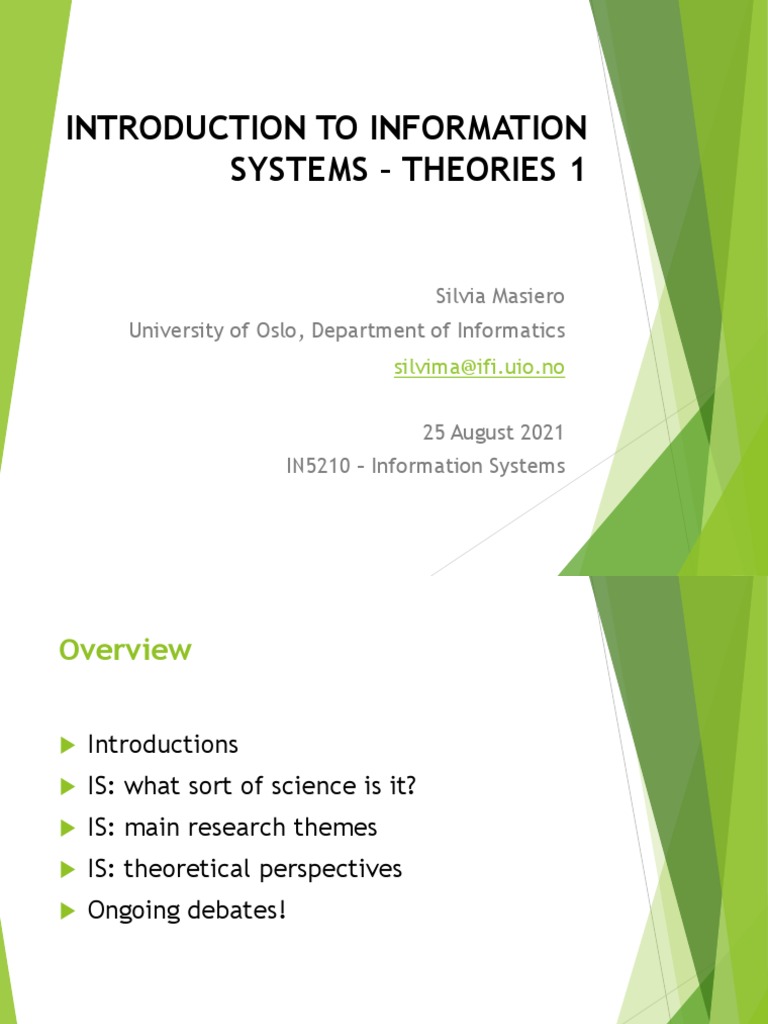 Introduction To Information Systems - Theories 1: Silvia Masiero ...