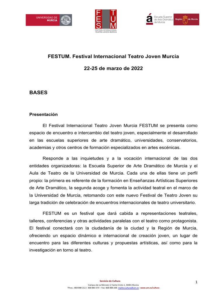 Bases FESTUM 2022 | Descargar gratis PDF | Teatro | Derechos de autor