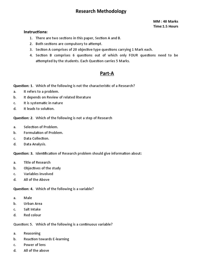 Research Methodology QP | PDF | Sampling (Statistics) | Type I And Type ...