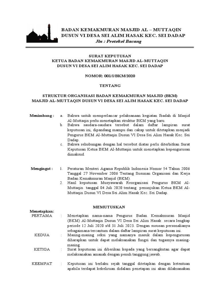Surat Keputusan Pengurus BKM | PDF