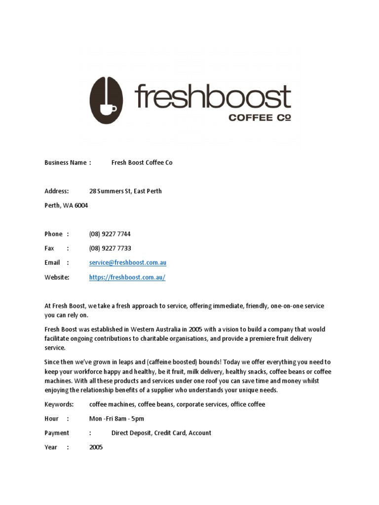 Fresh Boost Coffee Co | PDF | Cooking, Food & Wine