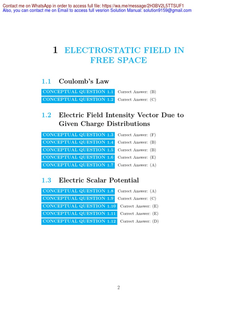 Sample For Instructor's Solution Manual Conceptual Electromagnetics by Notaros | PDF ...