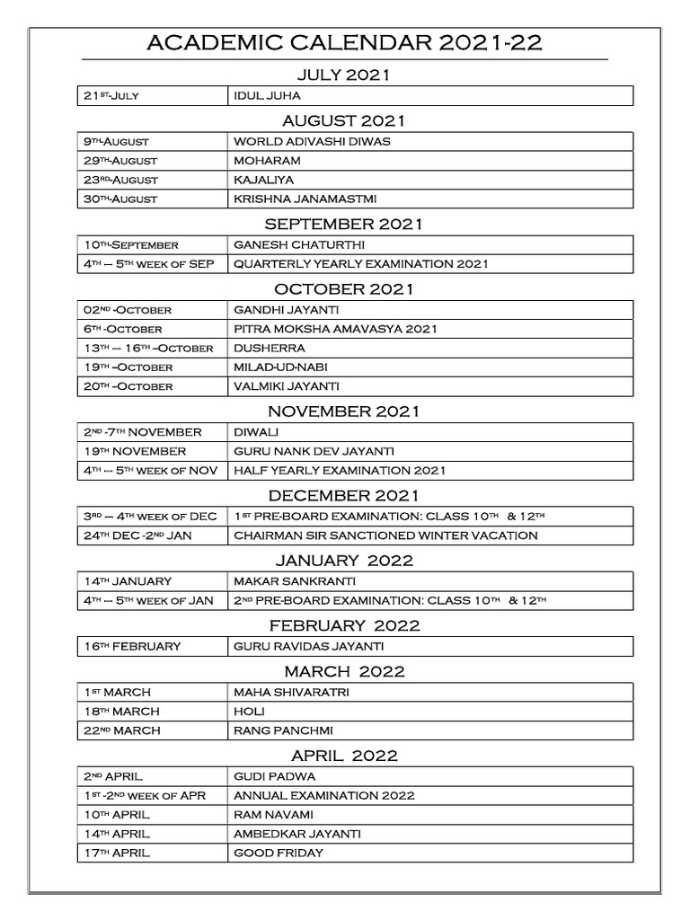 Academic Calendar 2021-22 | PDF