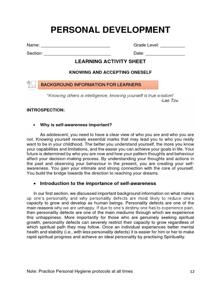 Personal Development Week 2 | PDF | Self Awareness | Perception