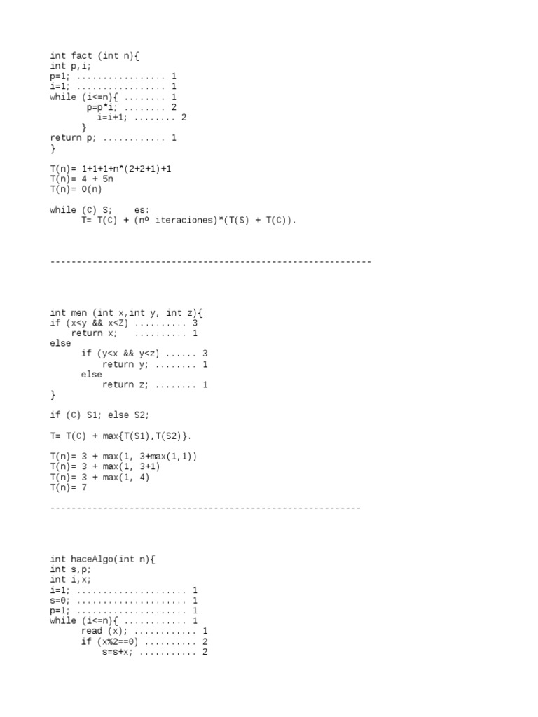 Ejerciciios Cálculo de Complejidades | PDF