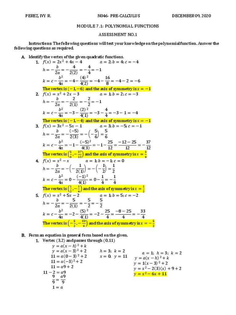 ESci 110 - N046 - Lesson 7.1 Assessment | PDF | Zero Of A Function ...