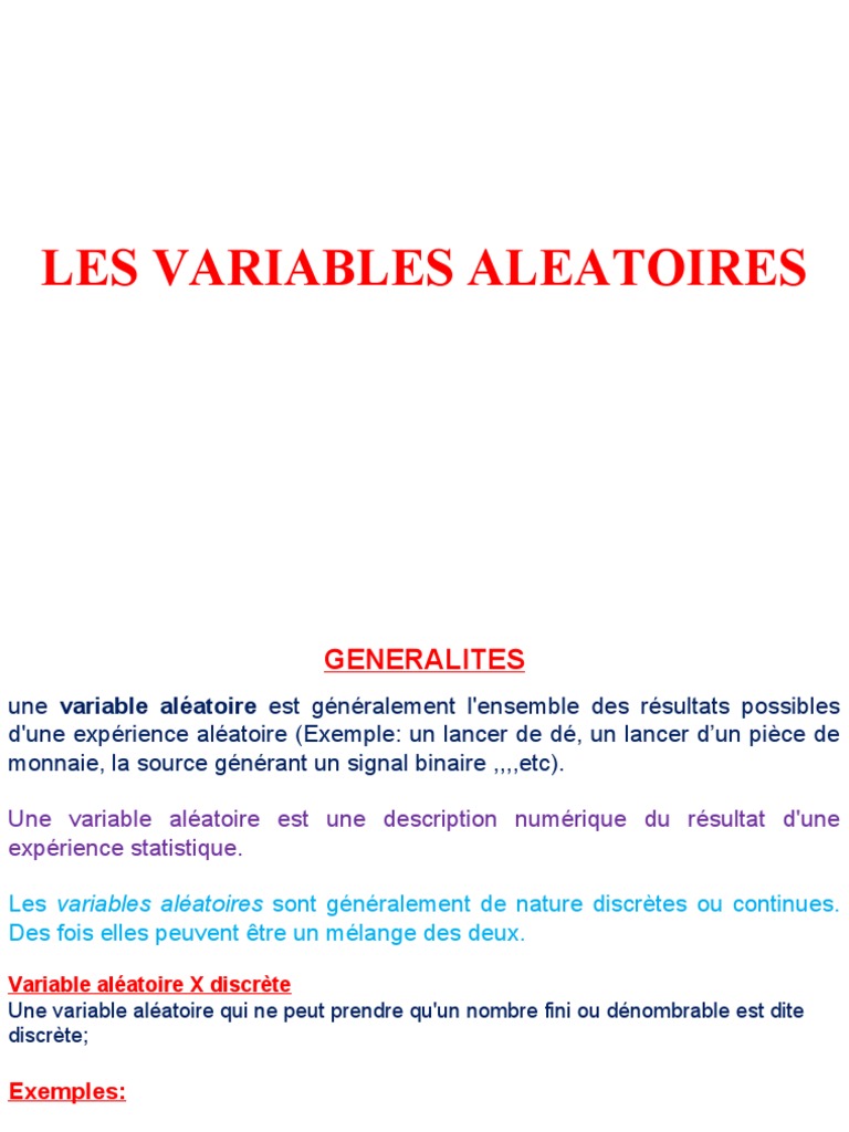 Chapitre 2 Variable Aleatoire | PDF | Variable aléatoire | Loi de probabilité