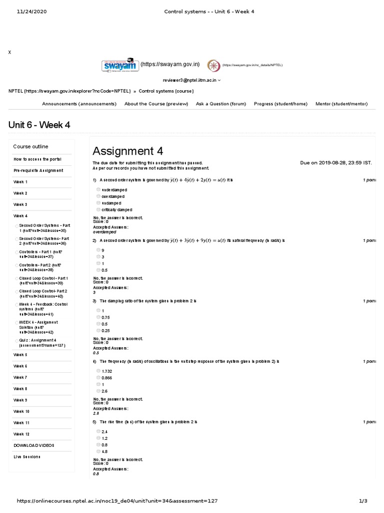 Noc19 De04 Assignment Week 4 | PDF | Control Theory | Damping
