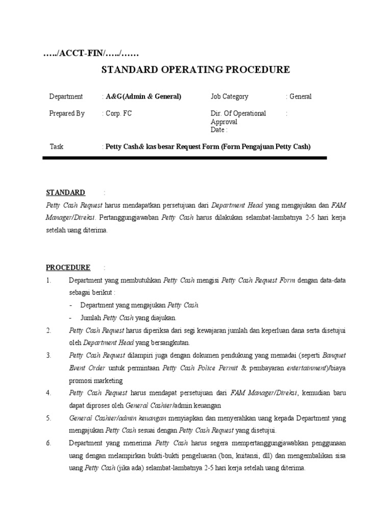 Sop Petty Cash Atau Kas Kecil | PDF