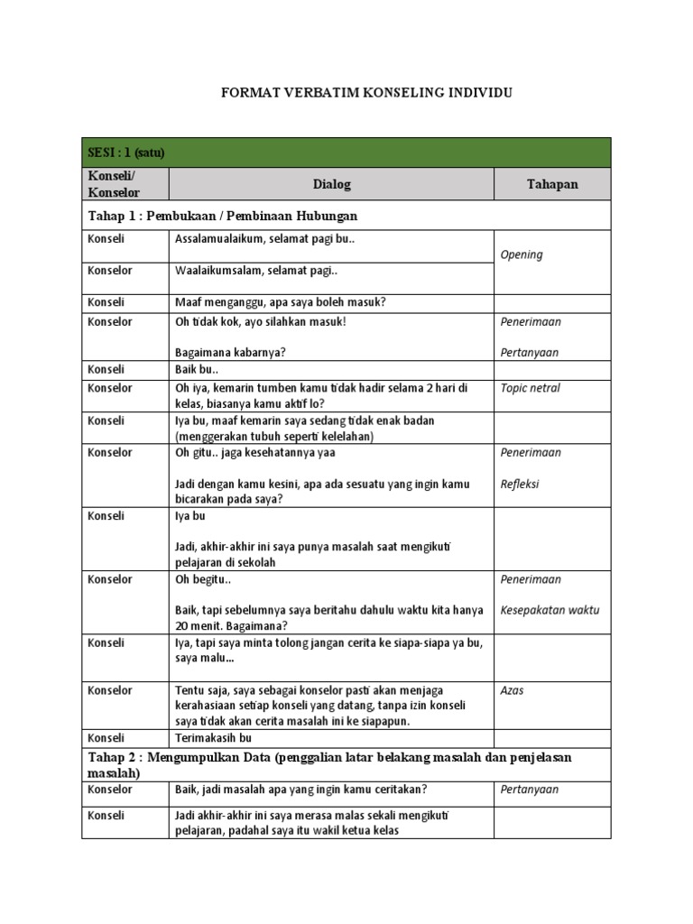 Verbatim Konseling Individu | PDF | Karier & Perkembangan